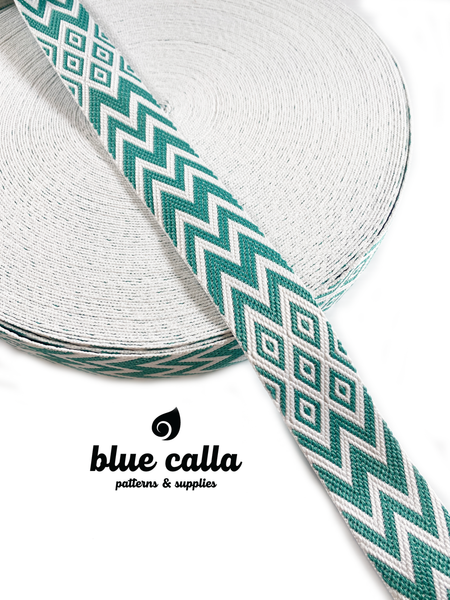 Diamond and Chevron Jacquard Webbing - SEA GREEN - 1.5" wide – Blue ...