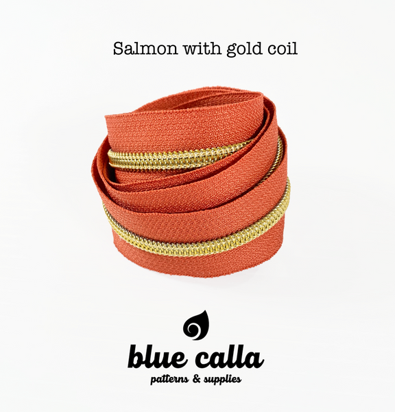 GOLD COIL - SALMON - #5 Metallic Nylon Coil Zipper tape – Blue Calla ...